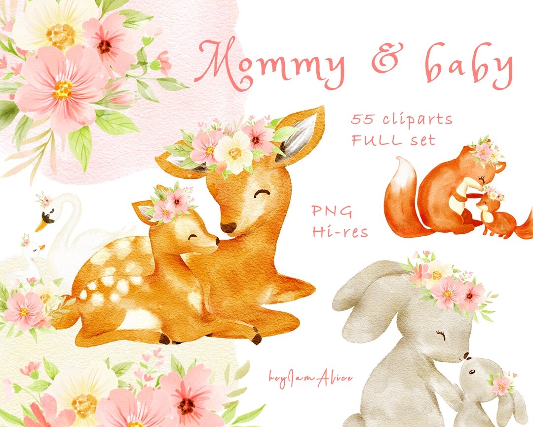 Mother and Baby Watercolor Clipart, Mommy and Baby Animal Clipart, FREE ...