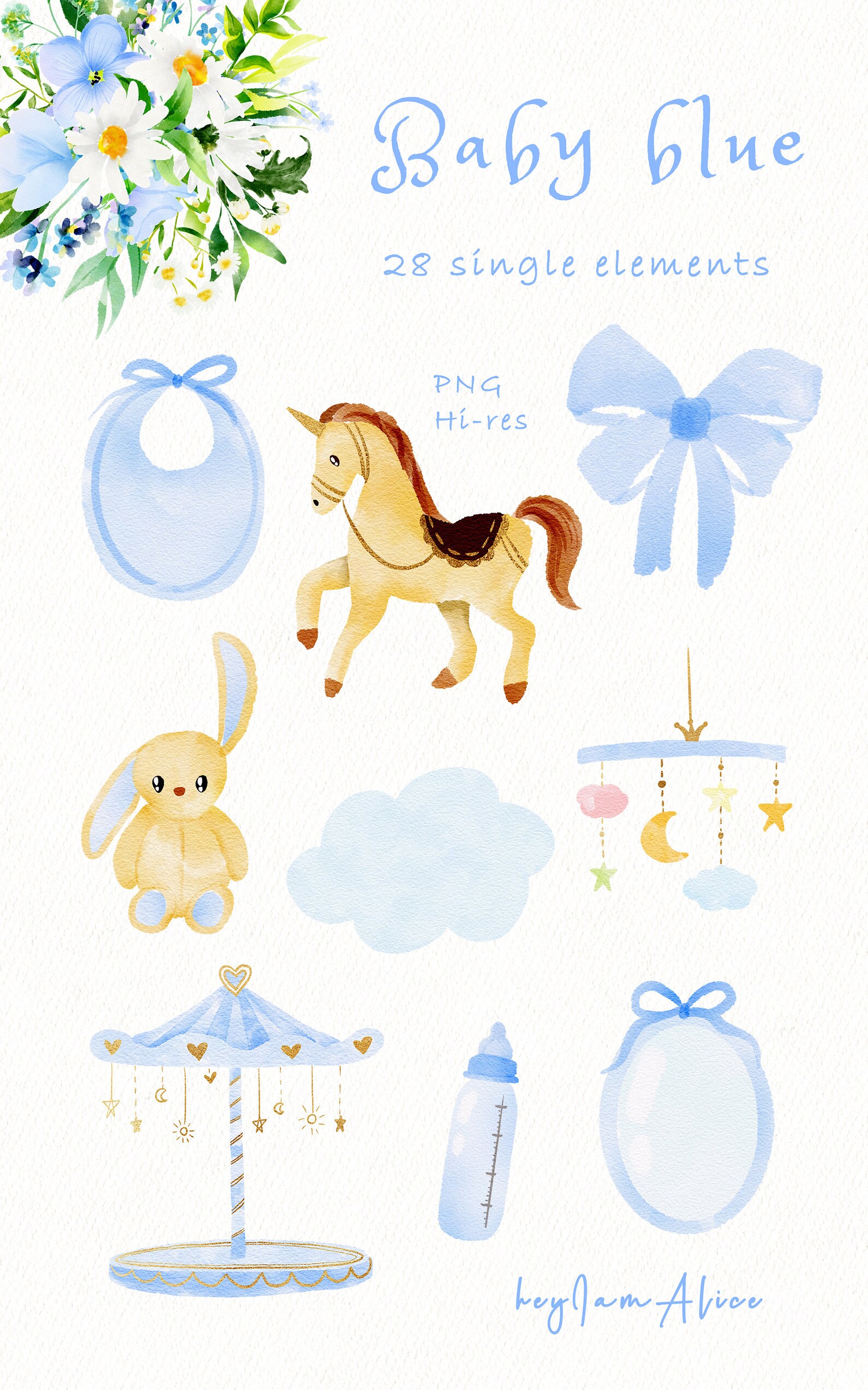 Baby Blue Clipart, Blue Watercolor Newborn PNG, FREE COMMERCIAL Use ...