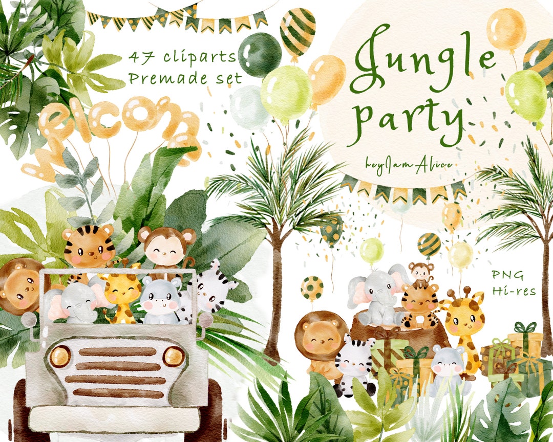 Jungle Watercolor Animal Clipart, Jungle Nursery, Jungle Baby Shower ...