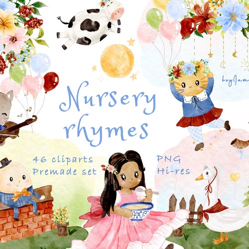 Mother Goose Nursery Rhymes Clipart and Digital Paper Set - Etsy