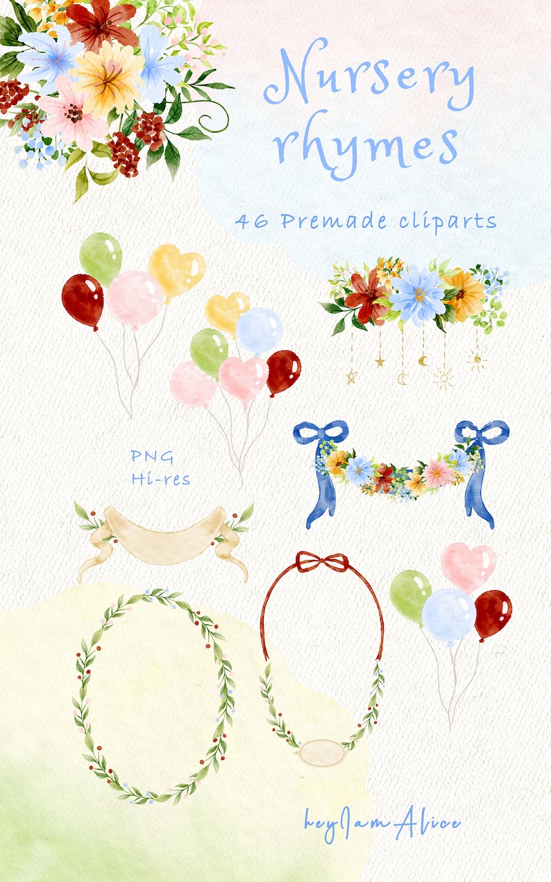 Nursery Rhymes Watercolor Clipart, Mother Goose PNG, Baby Graphics PNG ...