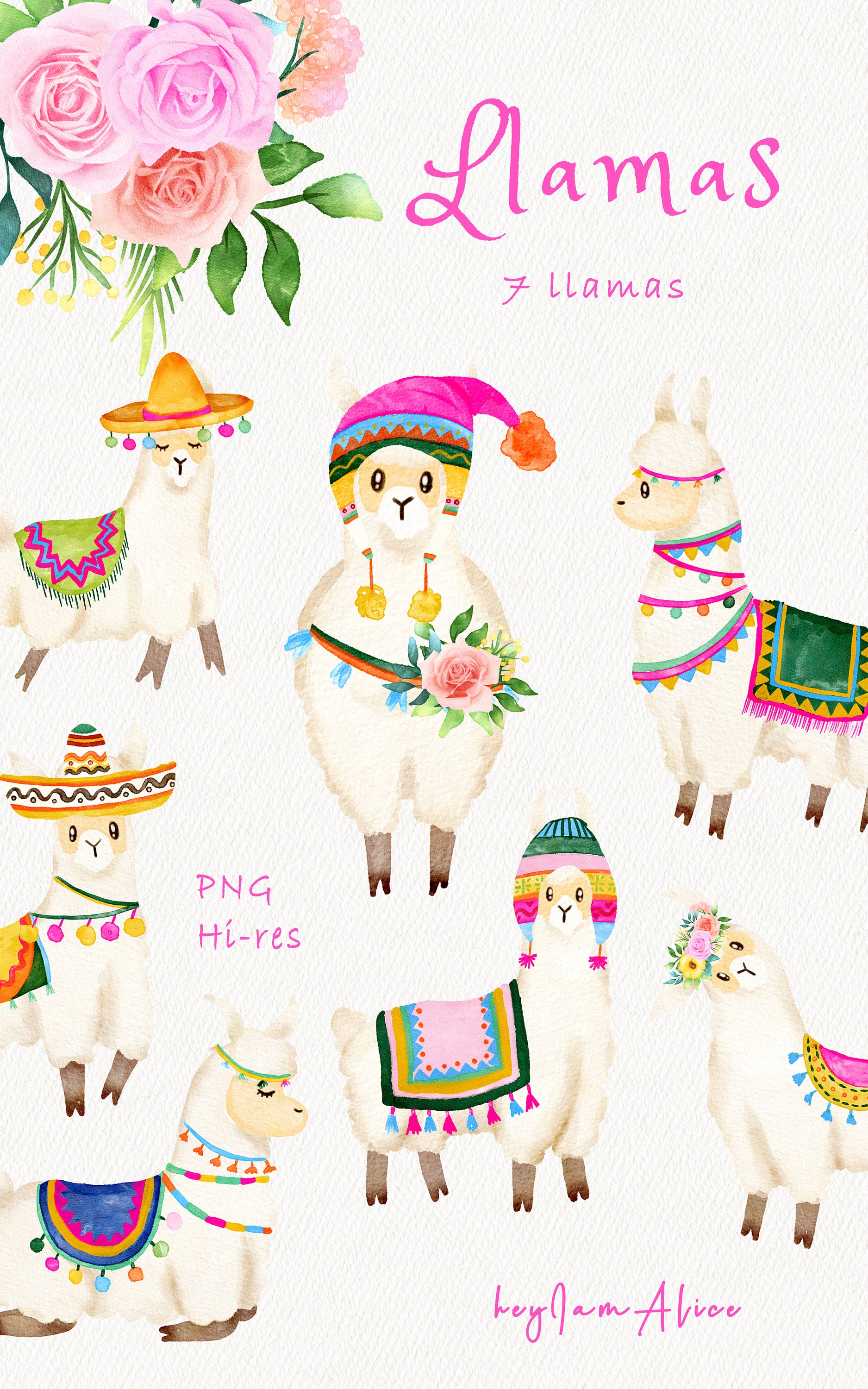 Llama Watercolor Clipart Alpaca Clipart FREE COMMERCIAL Use - Etsy