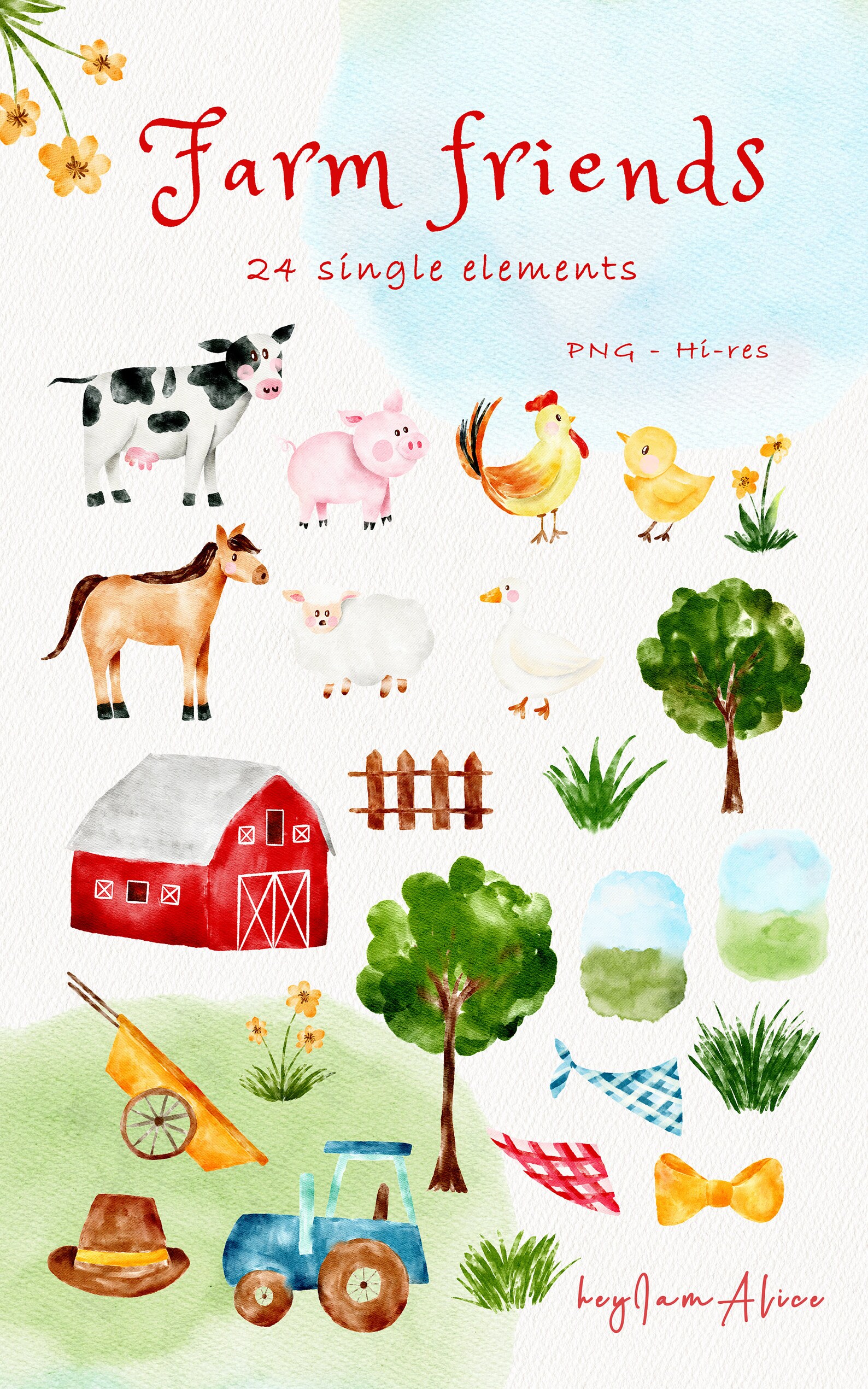 Farm Animals Watercolor Clipart, Cute Farm Clipart, FREE COMMERCIAL Use ...
