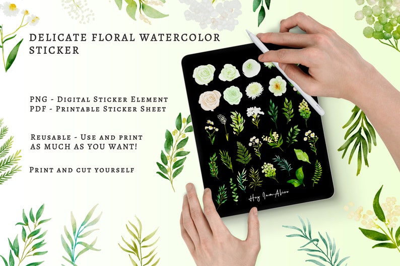 White Greenery Digital sticker printable sticker sheet | Etsy