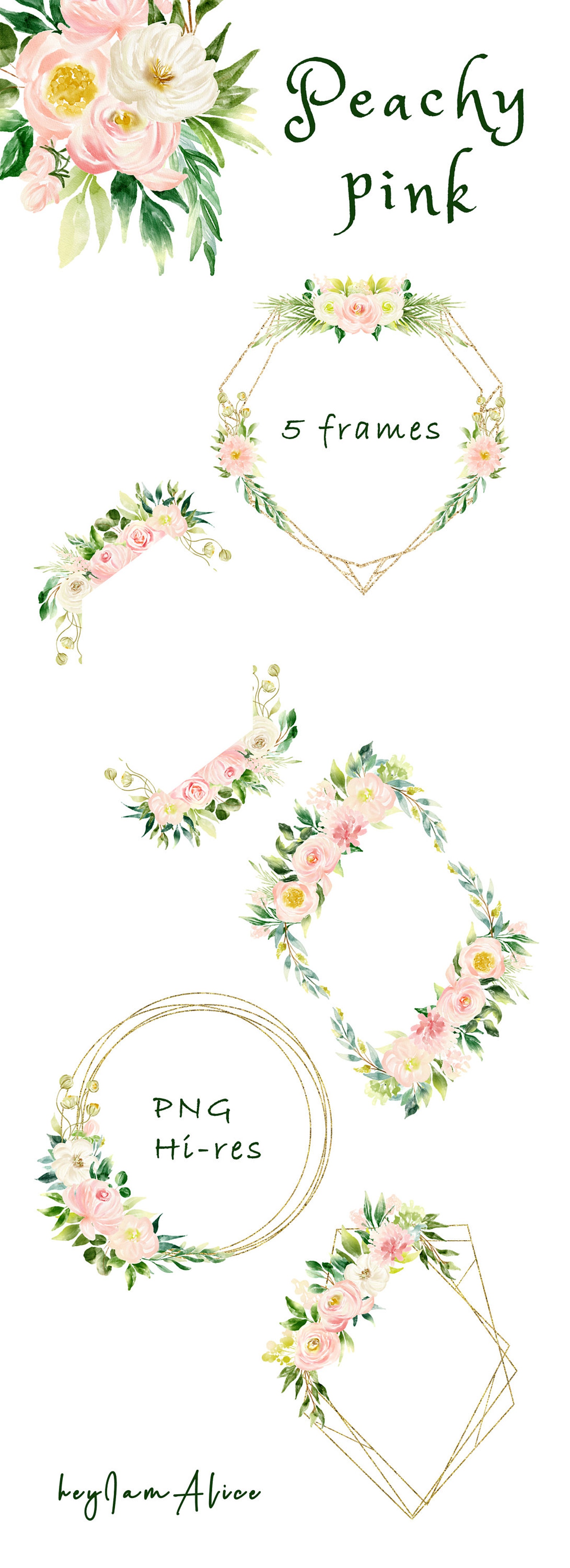 Peach Pink Watercolor Flower Clipart, FREE COMMERCIAL Use, Greenery ...