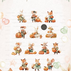 Autumn Forest Animal Clipart PNG, Fall Woodland Animal Clipart, Pumpkin ...