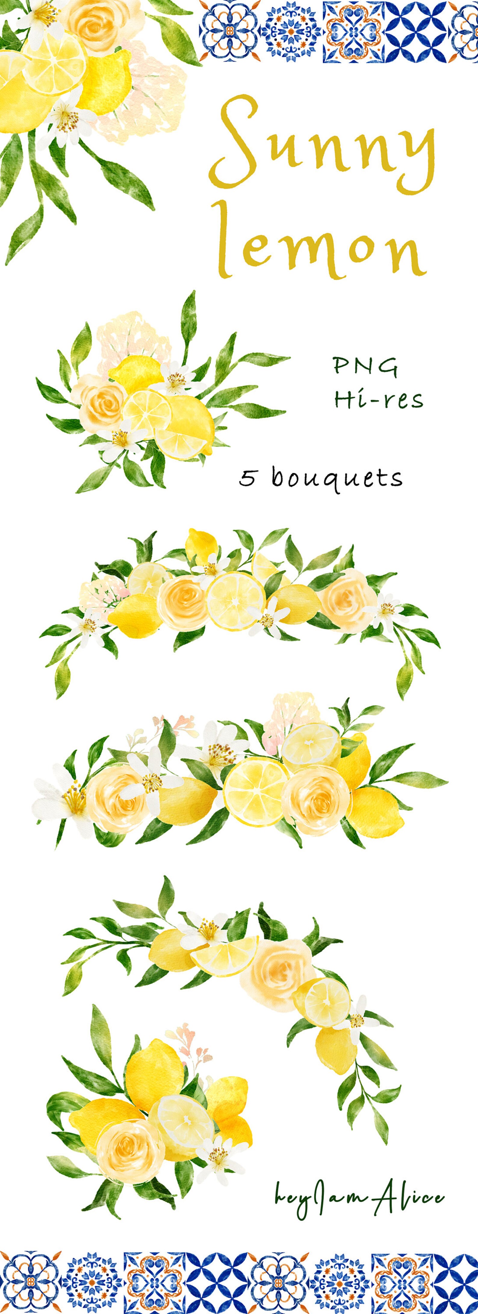 Watercolor Lemon Clipart Yellow Green Fruit Citrus Lemon - Etsy