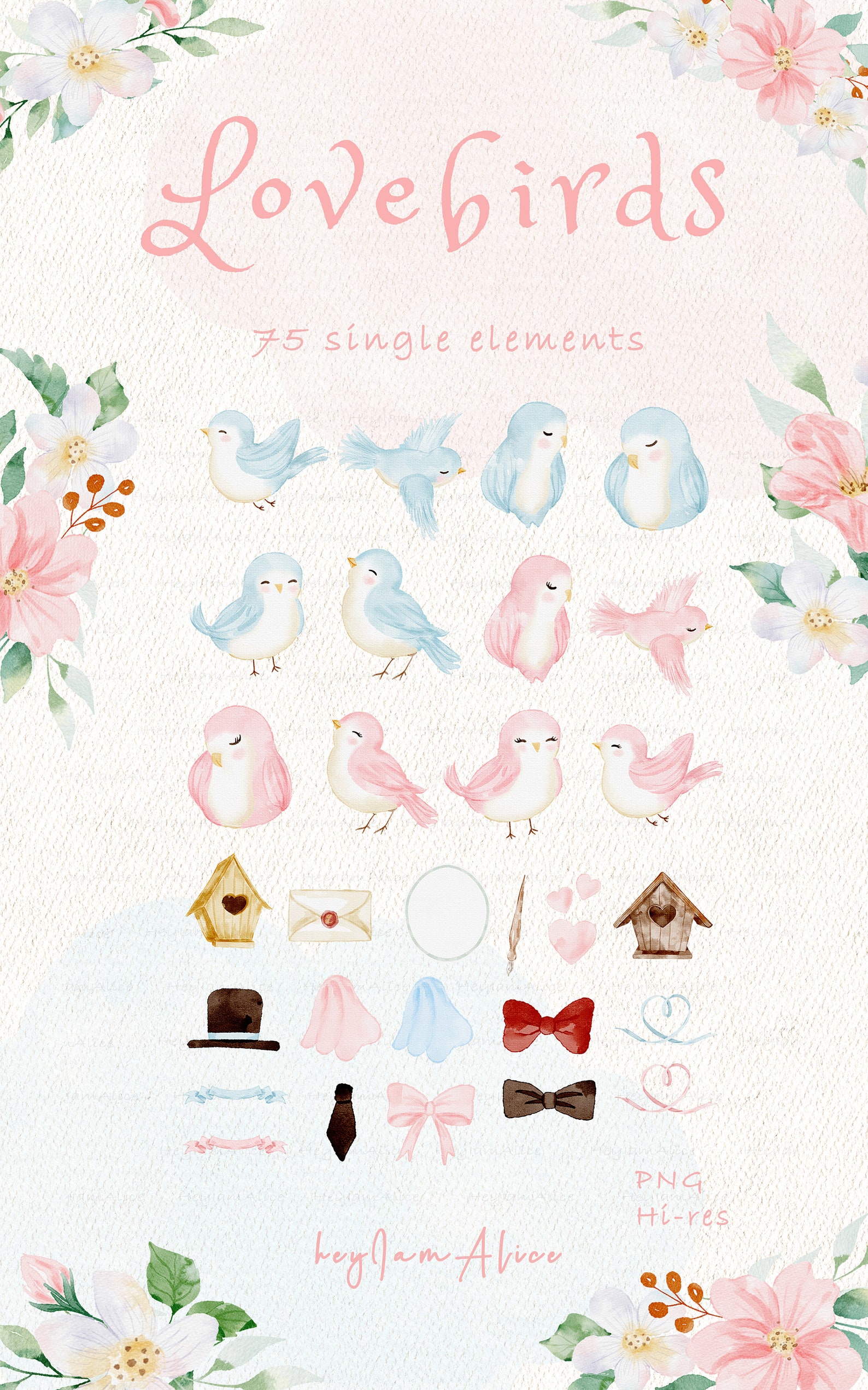 Love Birds Clipart PNG, Valentine Watercolor Clipart PNG, Couple ...