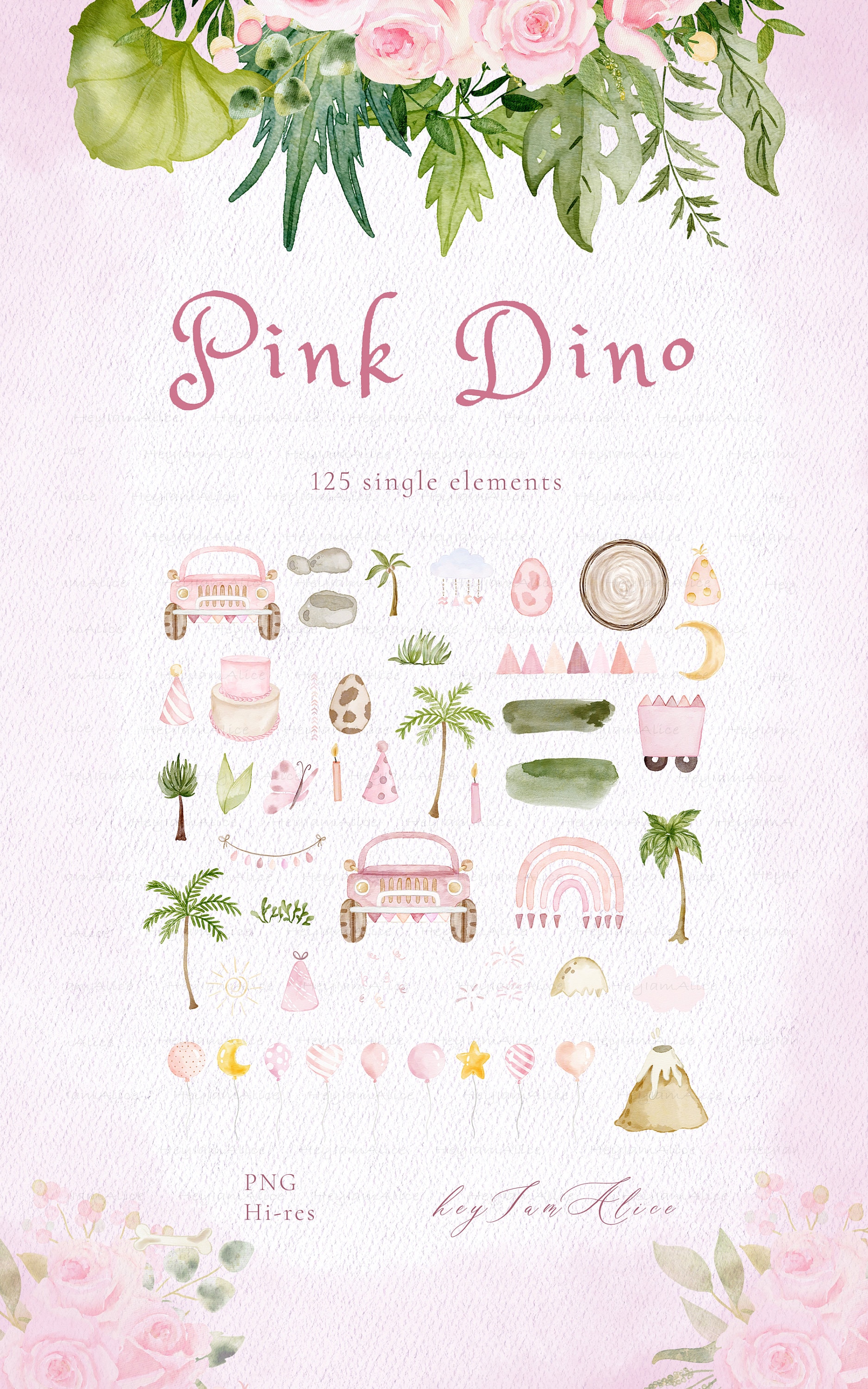 Baby Pink Dinosaurs Watercolour Clipart Cute Girl Dinosaurs - Etsy