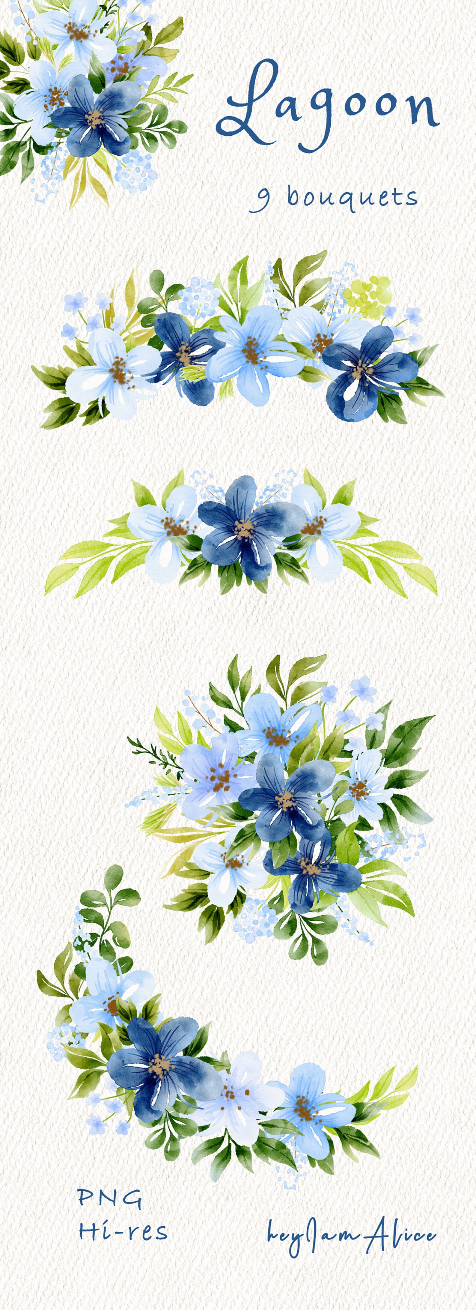 Blue Navy Floral Watercolor Clipart FREE Commercial Use - Etsy