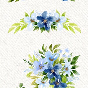 Blue Navy Floral Watercolor Clipart, FREE Commercial Use, Greenery ...