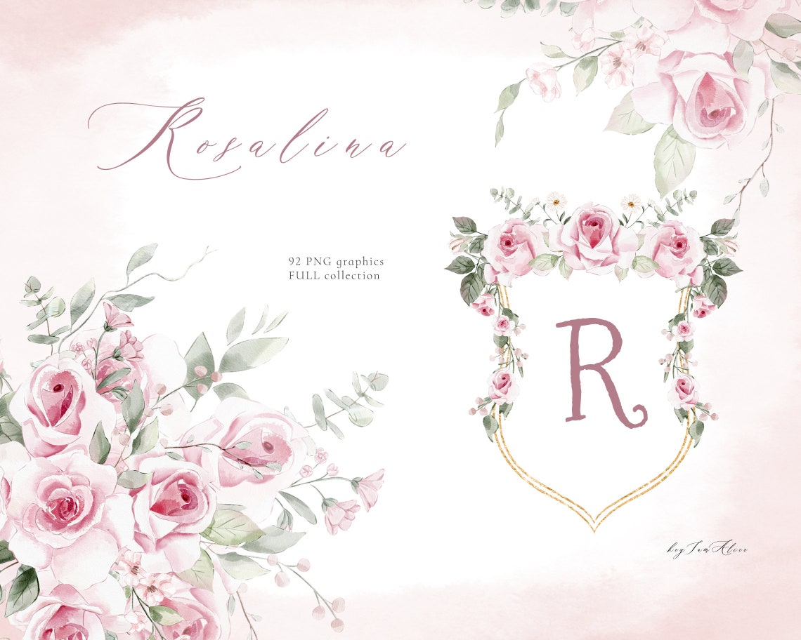 Pink ROSE Flower Watercolor Clipart, Soft Pink Floral PNG, Watercolor ...