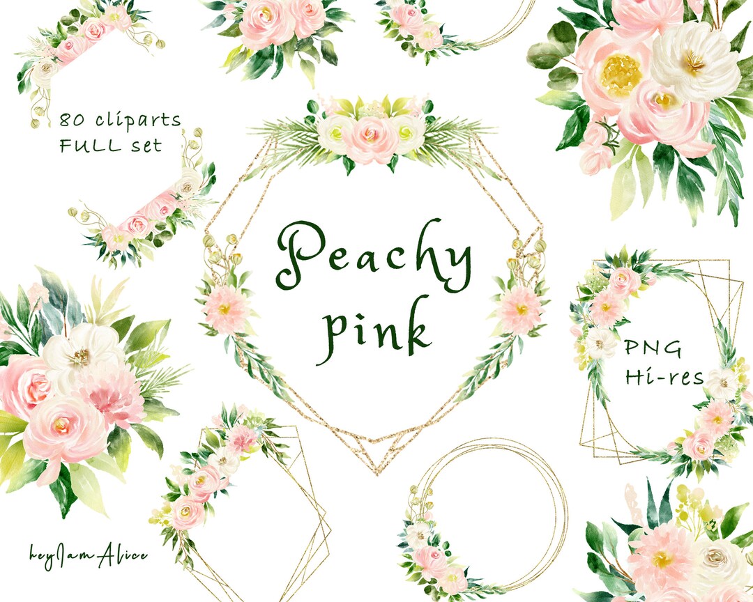 Peach Pink Watercolor Flower Clipart, FREE COMMERCIAL Use, Greenery ...