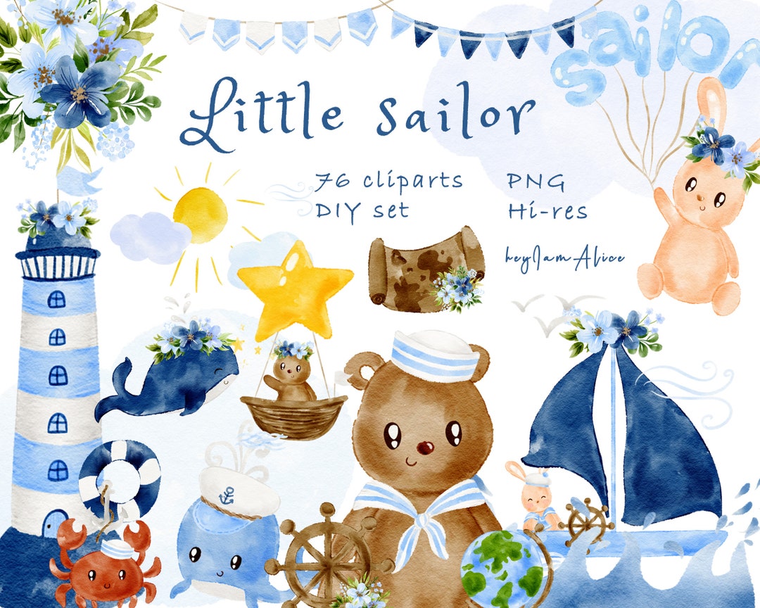Sailor Watercolor Clipart, Nautical Boy Clipart, Free Commercial Use ...
