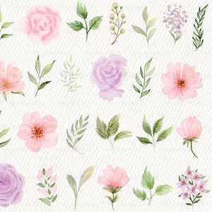 Pink Purple Flower Watercolor Clipart, Soft Pink Floral PNG, Wedding ...