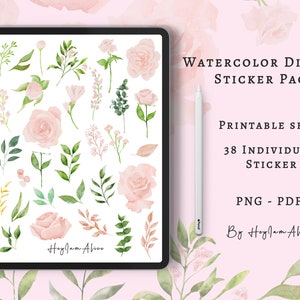 Pink Blush Digital Sticker, Printable Sticker Sheet, Watercolor Digital ...