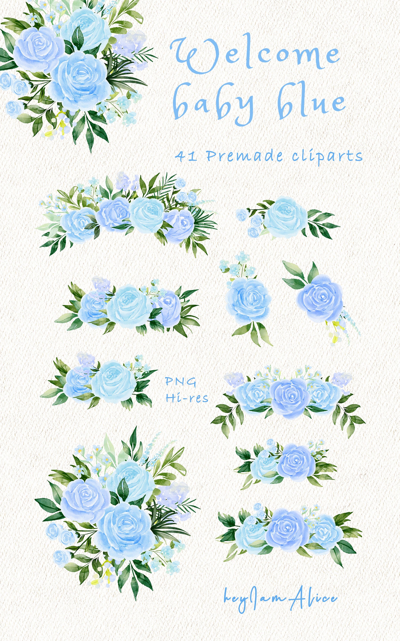 Welcome Baby Watercolor Clipart Baby Animal Nursery Blue - Etsy