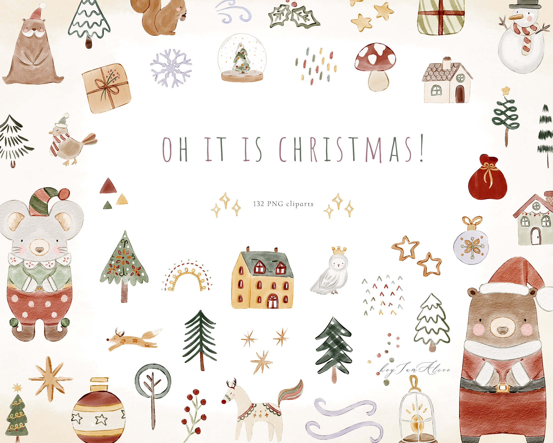 Christmas Clipart, Snowman Clipart, Watercolour Merry X-mas Clipart ...