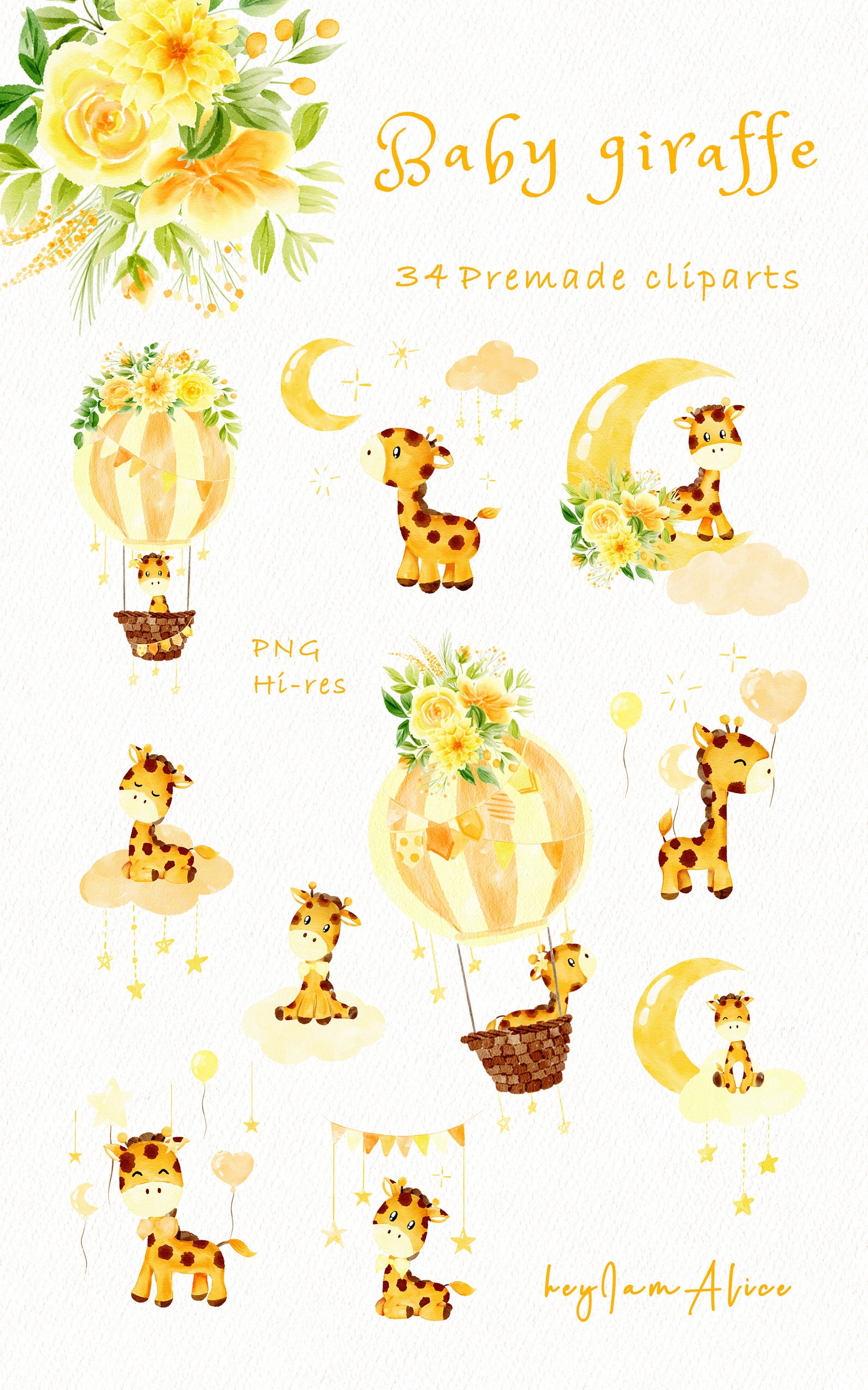 Baby giraffe clipart yellow watercolor giraffe PNG FREE | Etsy