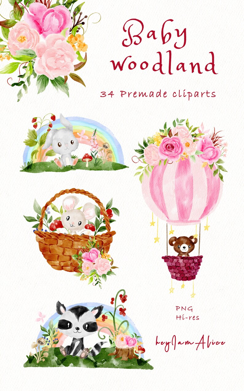 Baby Woodland Animal Clipart Watercolor Little Animal Free | Etsy