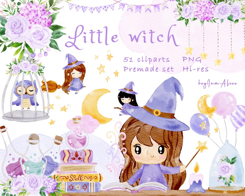 Witch Clipart Halloween Digital PNG Witch and Wizard - Etsy