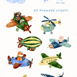 Watercolor Baby Boy Airplane Clipart, Animal Clipart, FREE COMMERCIAL ...