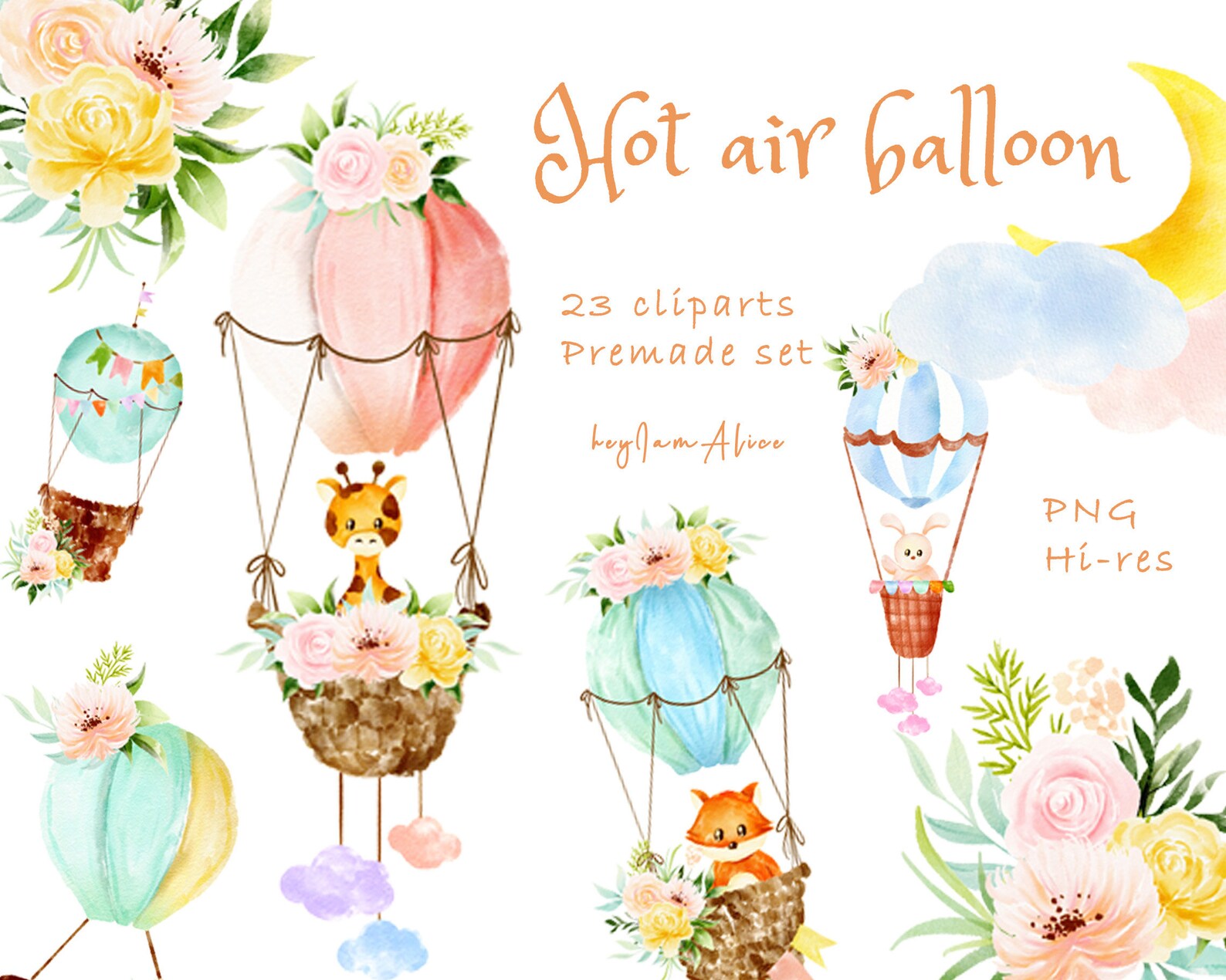 Hot Air Balloon Watercolor Clipart FREE COMMERCIAL Use Air - Etsy