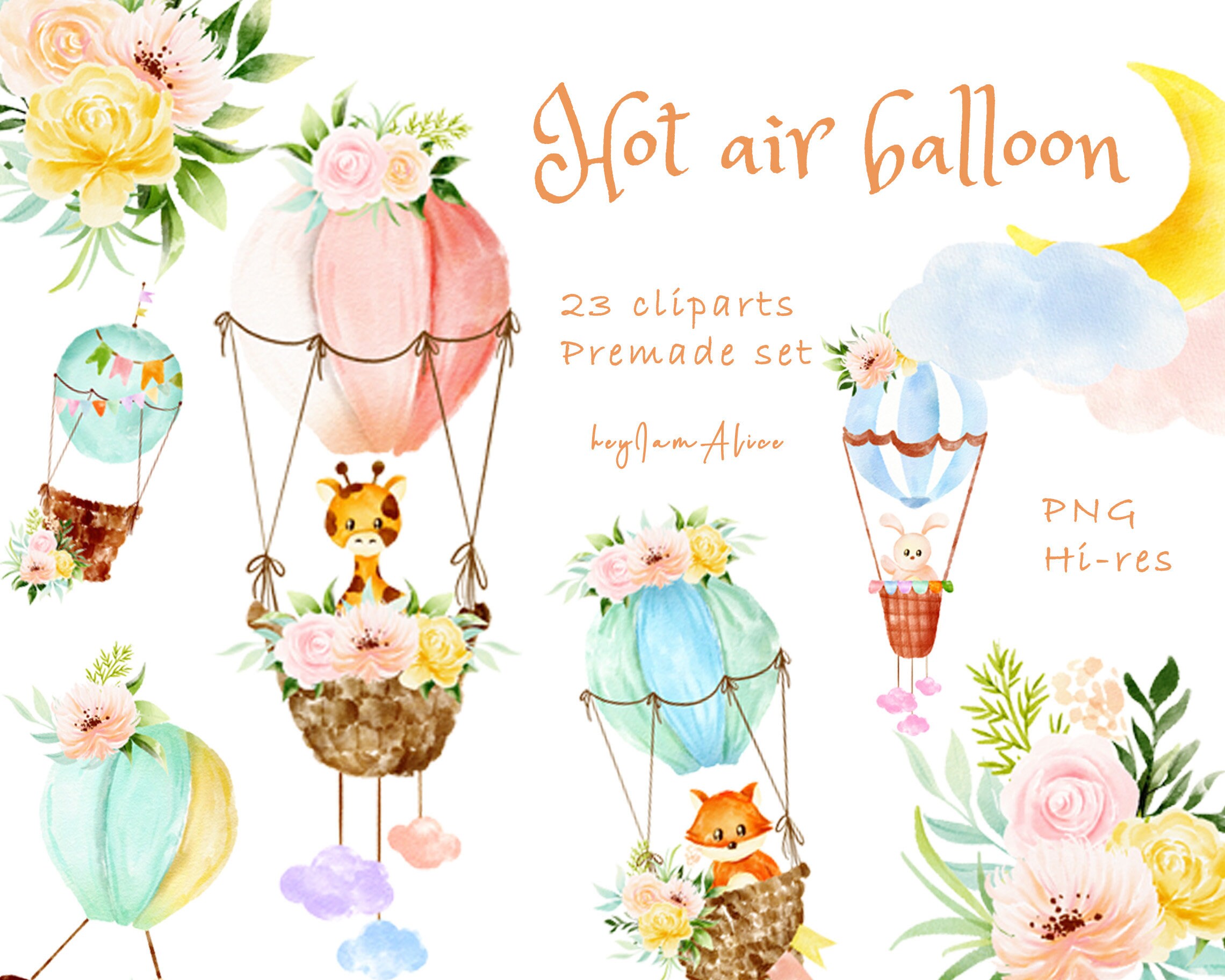 Hot Air Balloon Watercolor Clipart FREE COMMERCIAL Use Air - Etsy