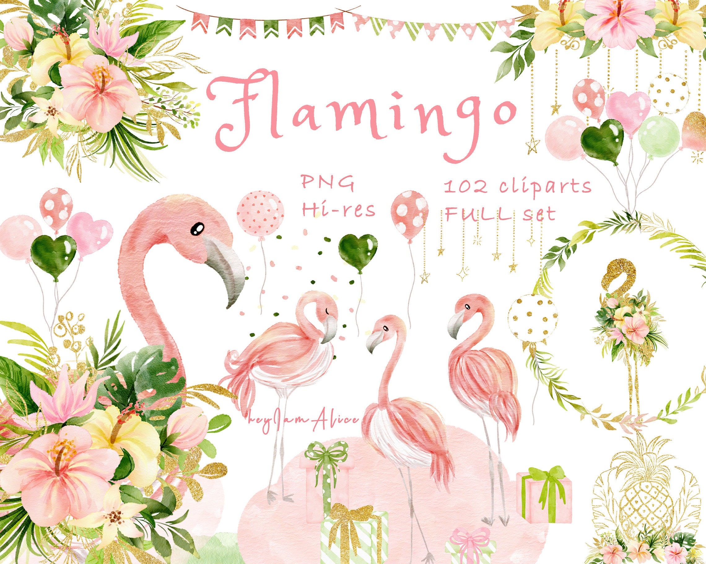 Tropical Flamingo Watercolor Clipart Pink Flamingo PNG - Etsy