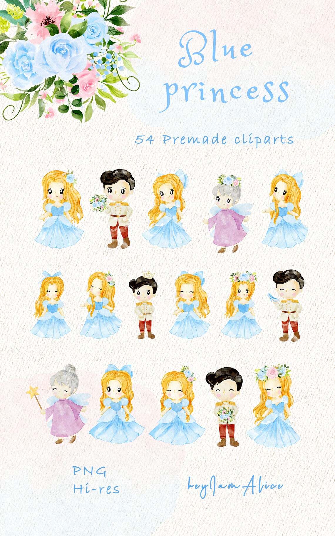 Princess and Prince Watercolour Clipart Fairy Tale Graphic | Etsy