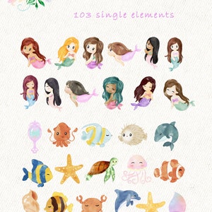 Mermaid Clipart, Little Mermaid Watercolor Graphic, Nursery Clipart ...