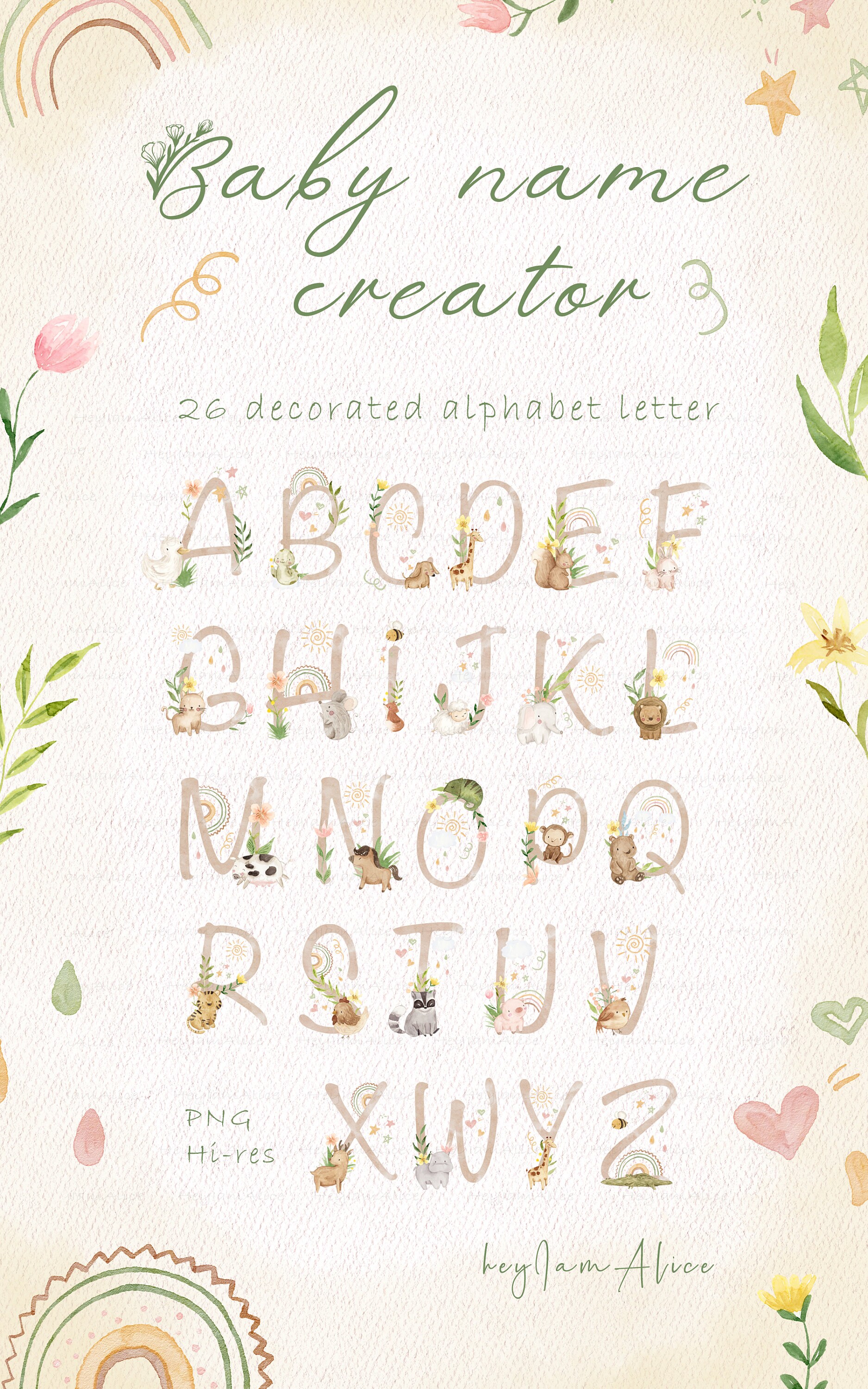 Baby Alphabet Letter Clipart, Custom Name Creator, Nursery Graphics PNG ...