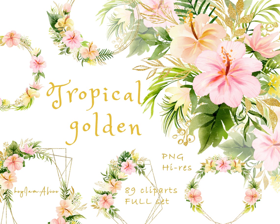 Tropical watercolor clipart jungle nursery tropical wedding | Etsy