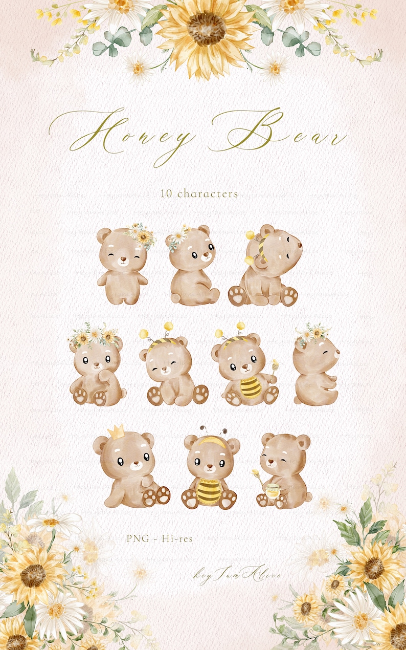 Bee and Honey Watercolor Clipart Honey Bear Graphic PNG - Etsy