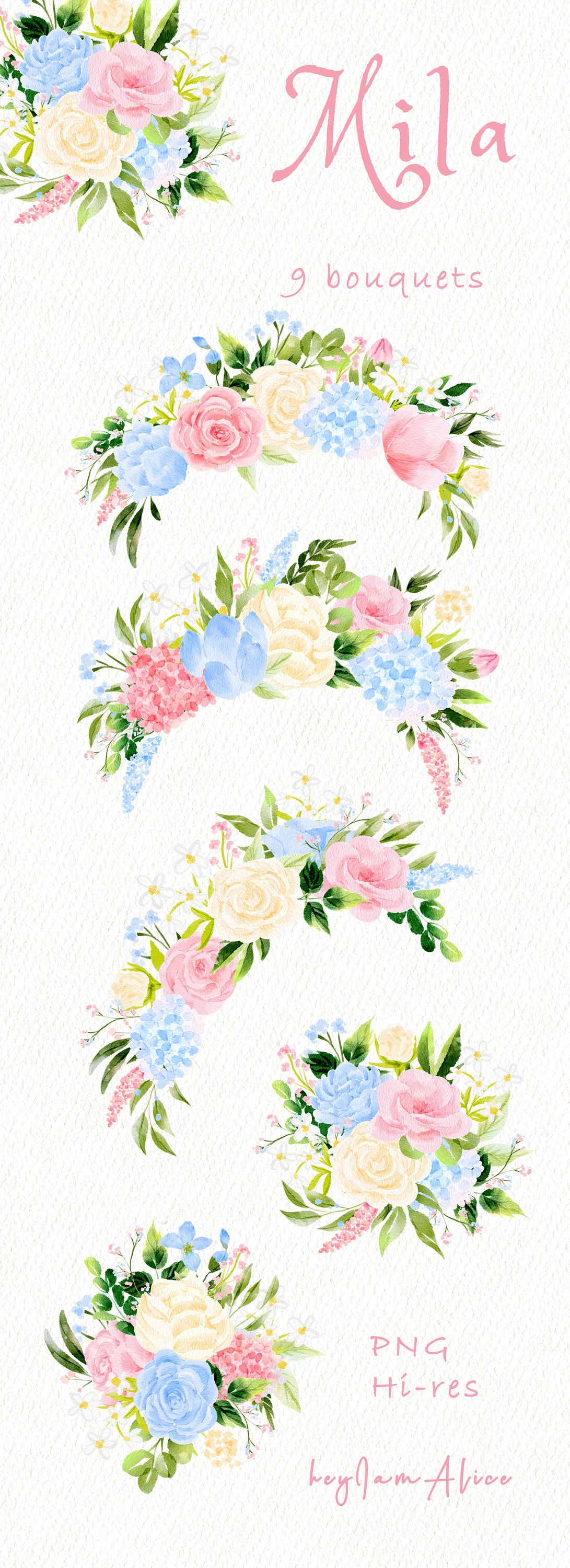 Pink blue Floral watercolor clipart FREE COMMERCIAL use | Etsy