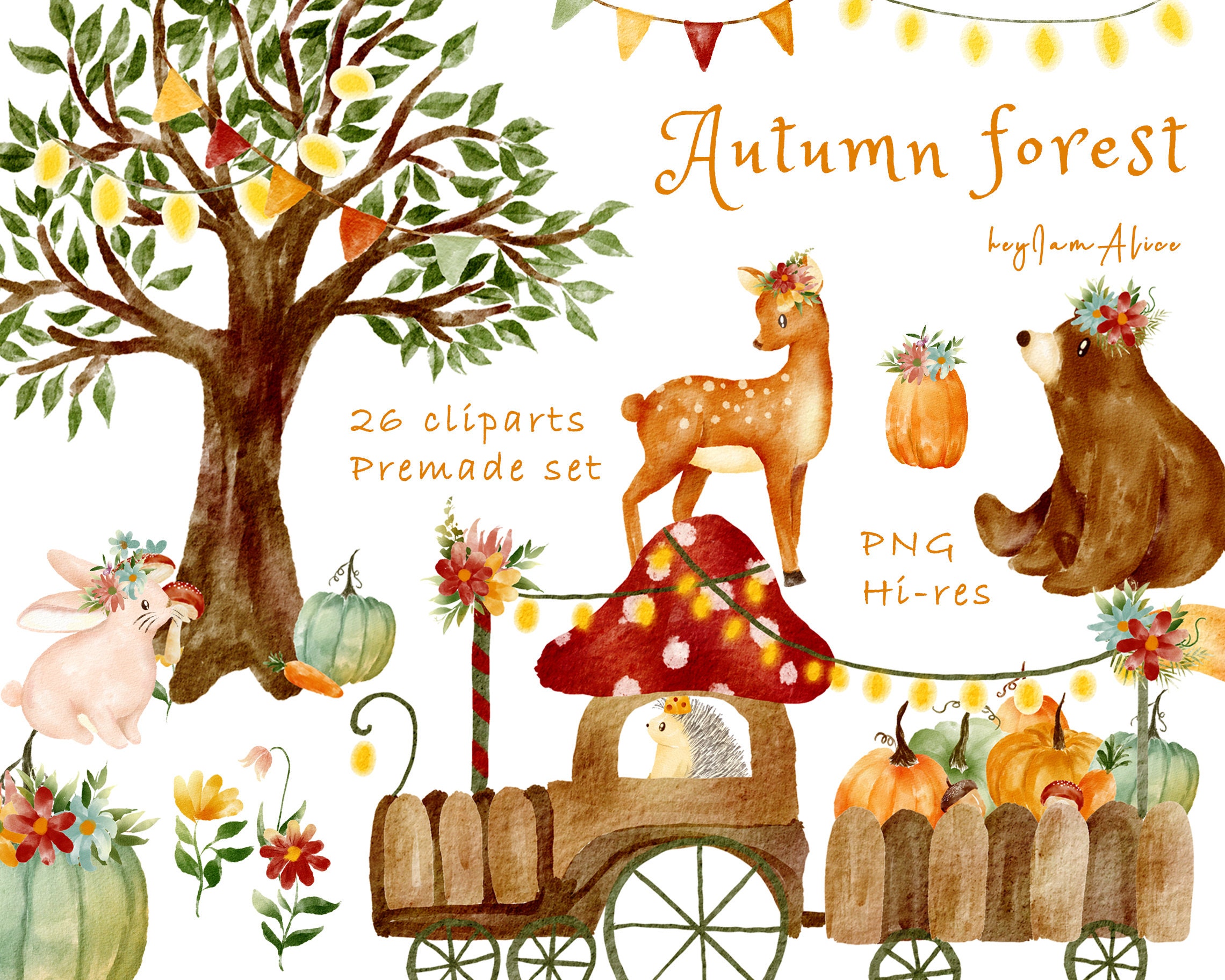 Autumn Forest Clipart Fall Woodland Animal Clipart FREE - Etsy