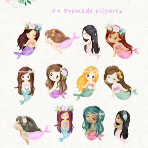 Mermaid Clipart, Little Mermaid Watercolor Graphic, Nursery Clipart ...