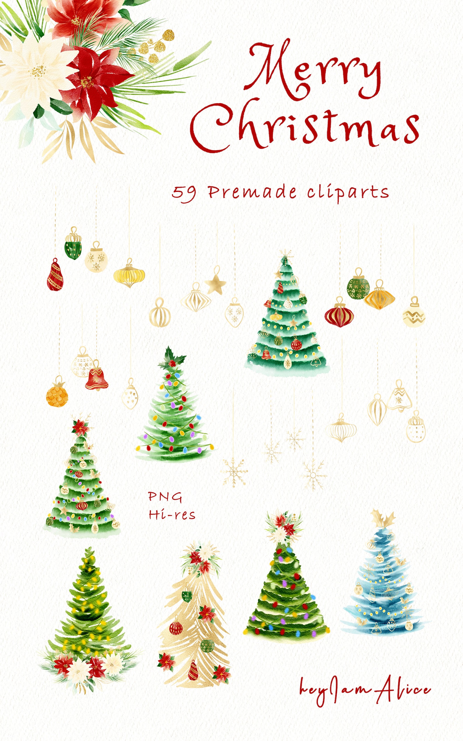 Christmas Clipart FREE COMMERCIAL Use Watercolor Merry X-mas - Etsy