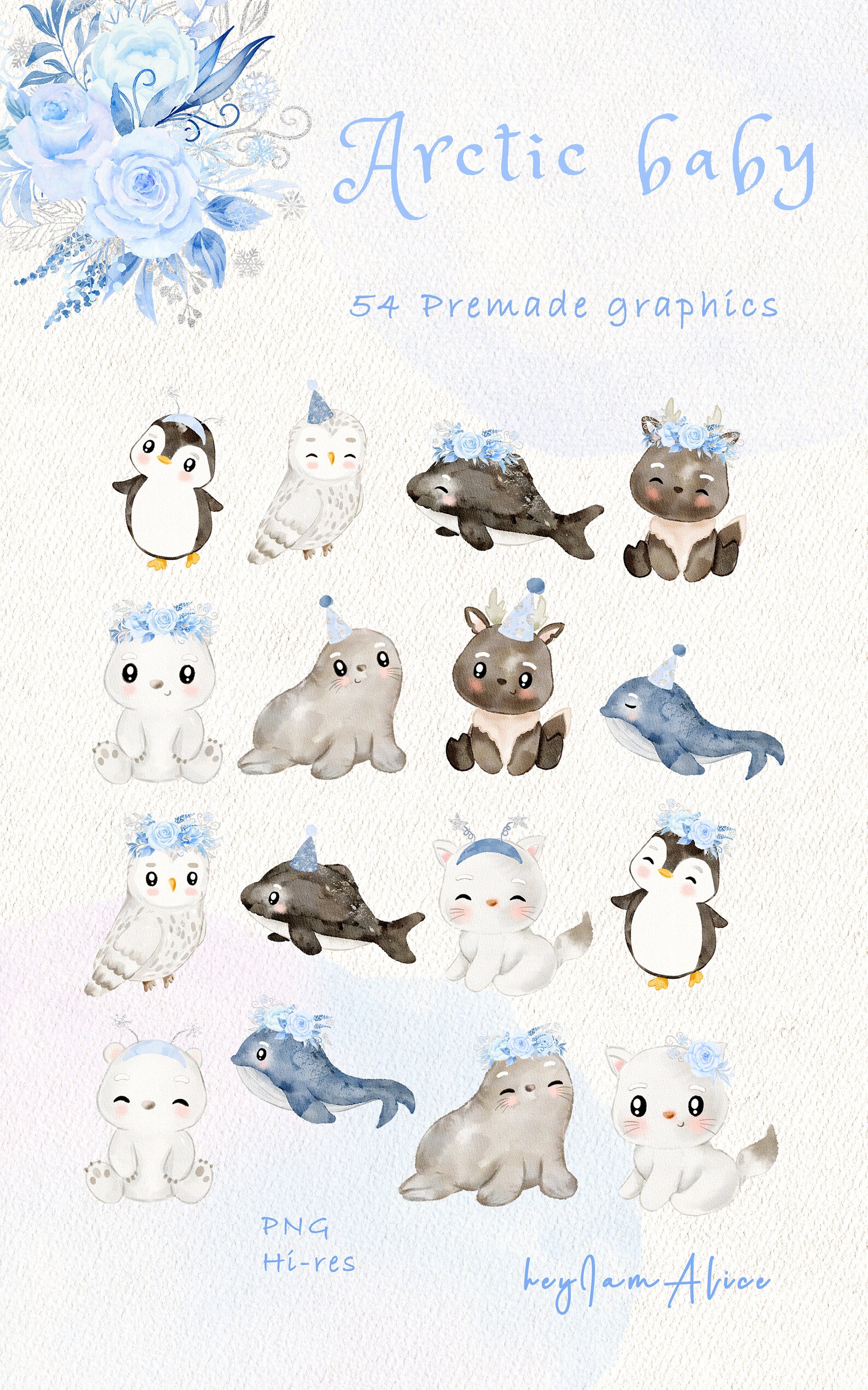 Arctic Animal Watercolor Clipart Winter Holiday Graphic Baby - Etsy
