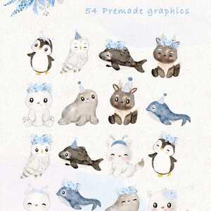 Arctic Animal Watercolor Clipart, Winter Holiday Graphic, Baby Polar ...