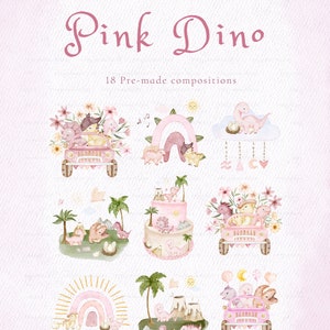 Baby Pink Dinosaurs Watercolour Clipart, Cute Girl Dinosaurs Pink ...