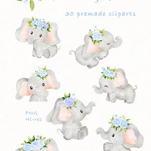 Baby Elephant Clipart, Blue Watercolor Elephant PNG, FREE COMMERCIAL ...
