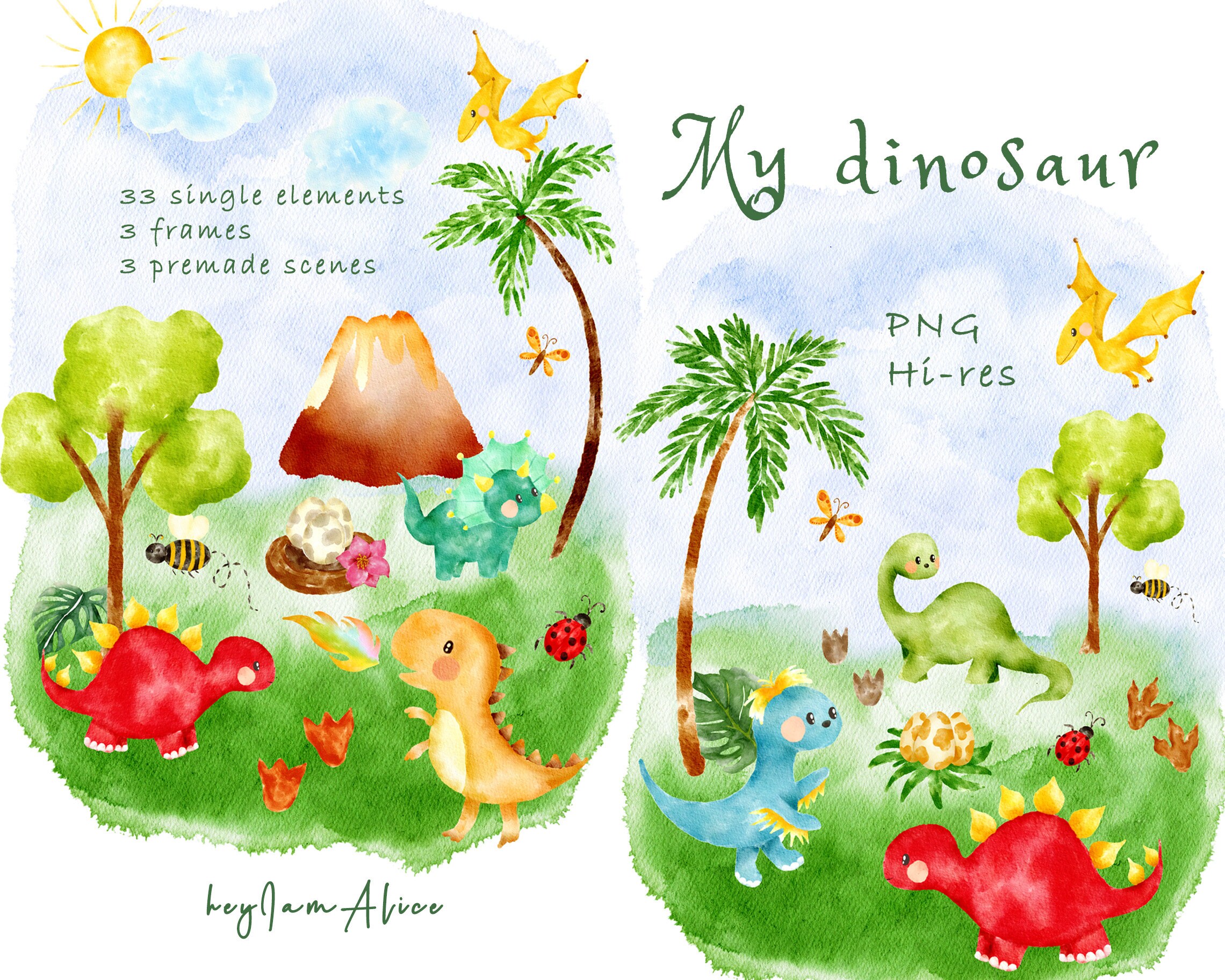 Dinosaurs Watercolor Clipart FREE COMMERCIAL Use Cute - Etsy