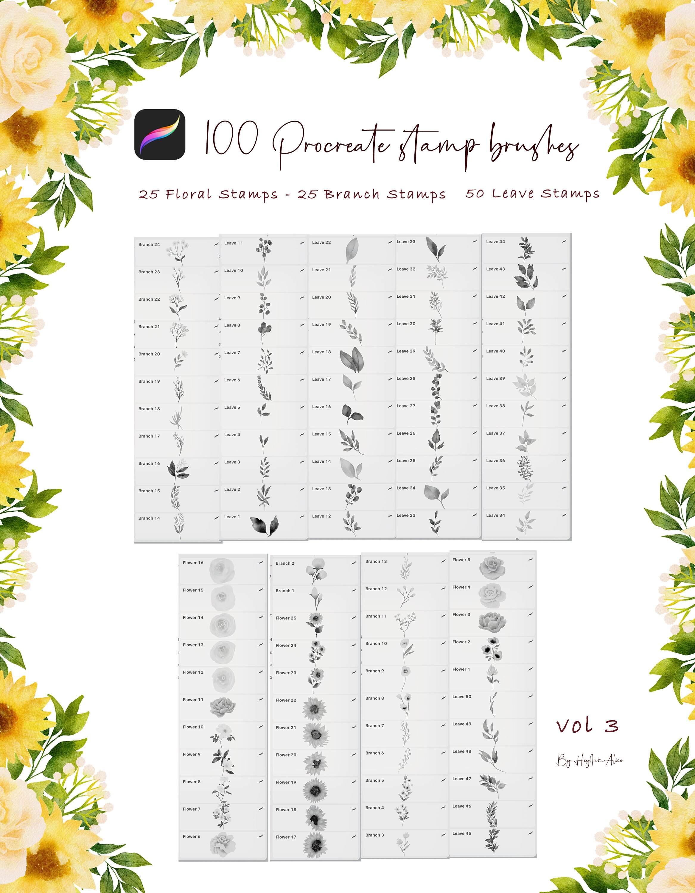 100 Realistic Watercolor Stamp Procreate Brush, FREE COMMERCIAL Use ...