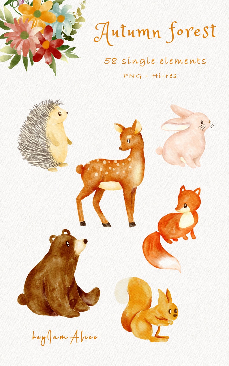 Autumn Forest Clipart, Fall Woodland Animal Clipart, FREE COMMERCIAL ...
