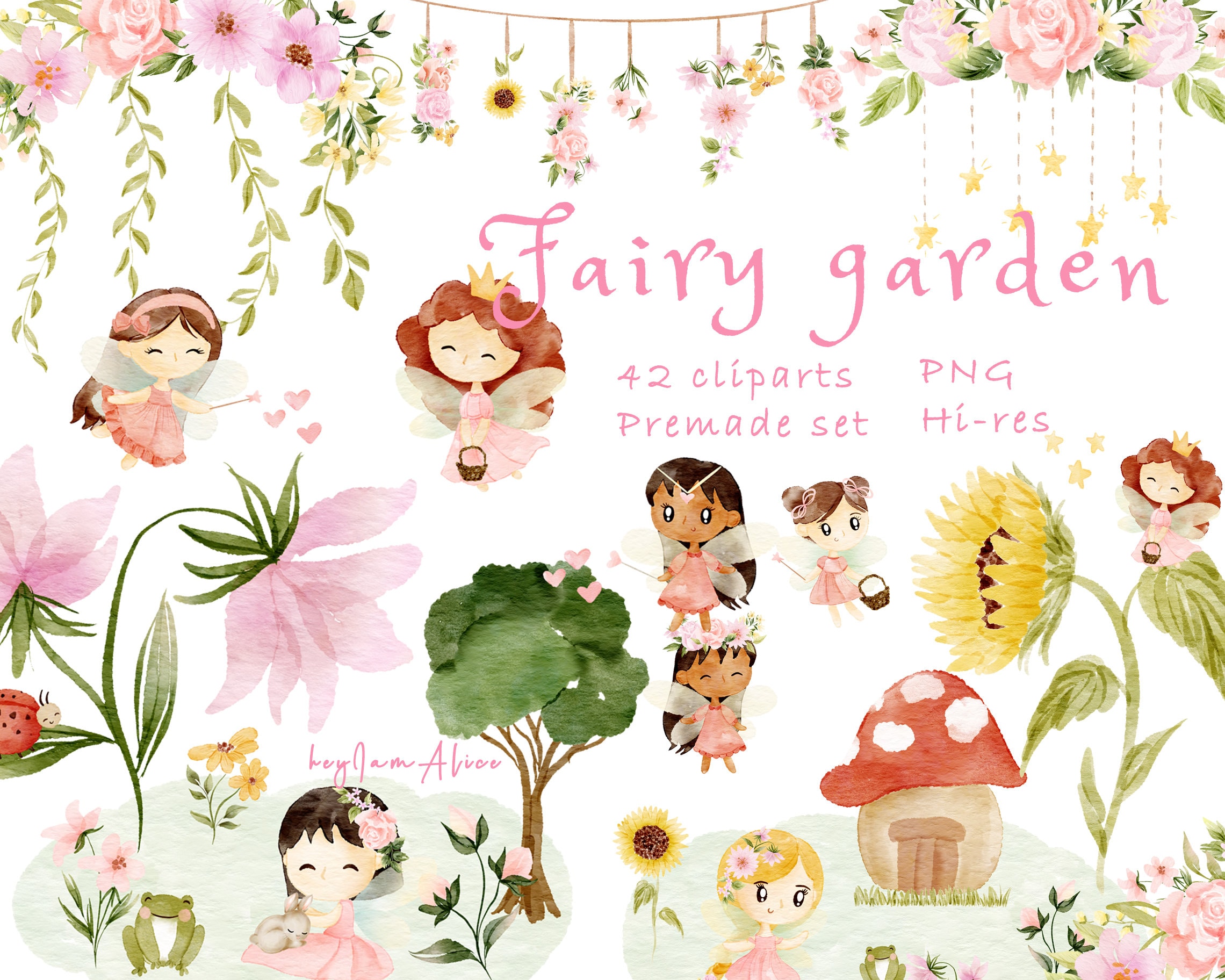 Enchanted Fairy Garden Clip Art Fairy Garden Vector Images (over