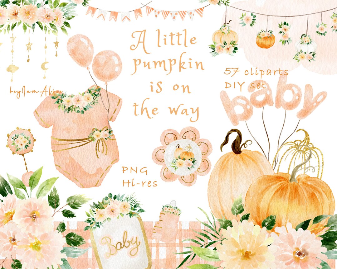 Baby Pumpkin Nursery Clipart, Baby Welcome Graphic, Baby Shower Clipart ...