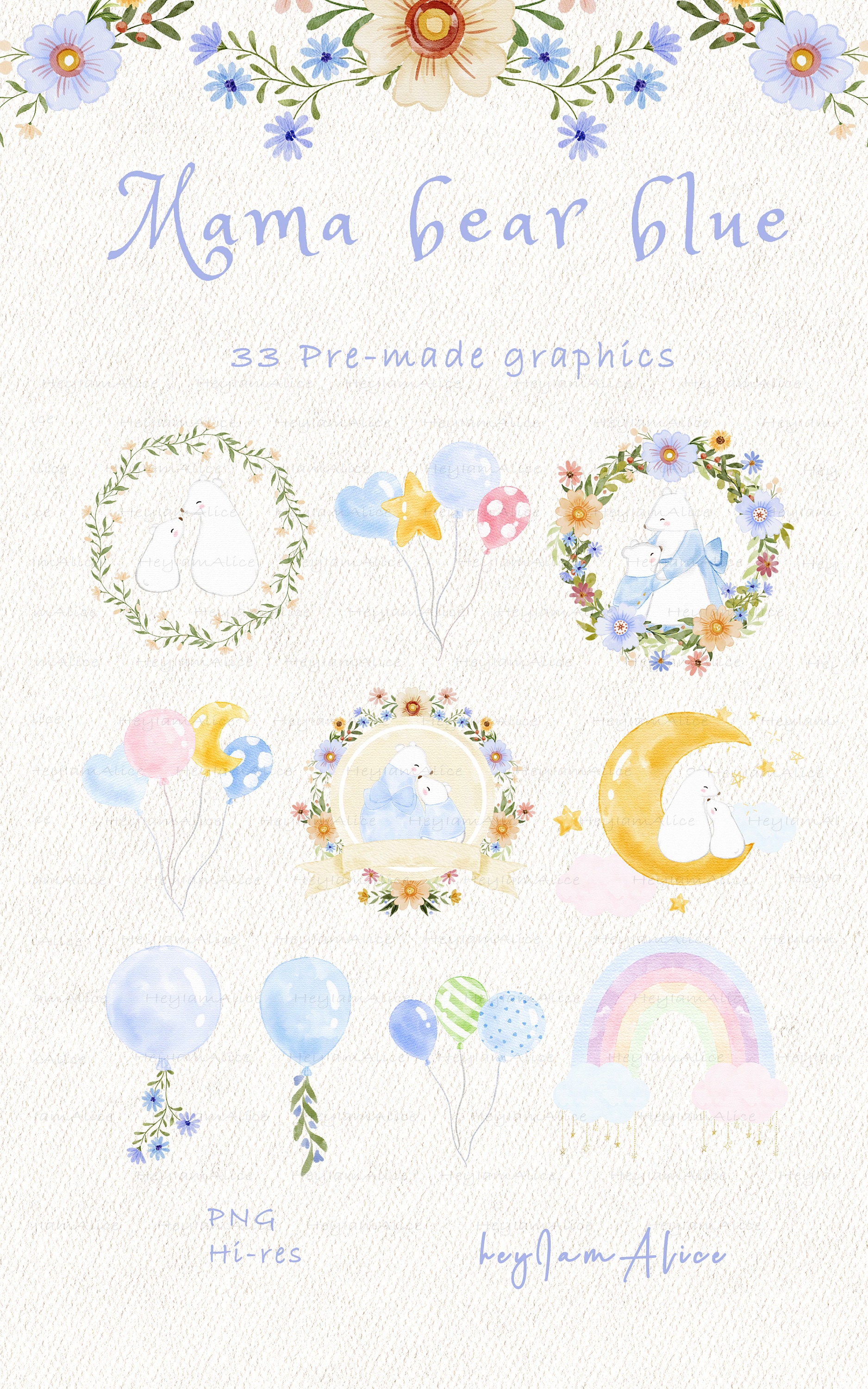 Mother and Baby Watercolor Clipart Mommy and Baby Bear PNG - Etsy