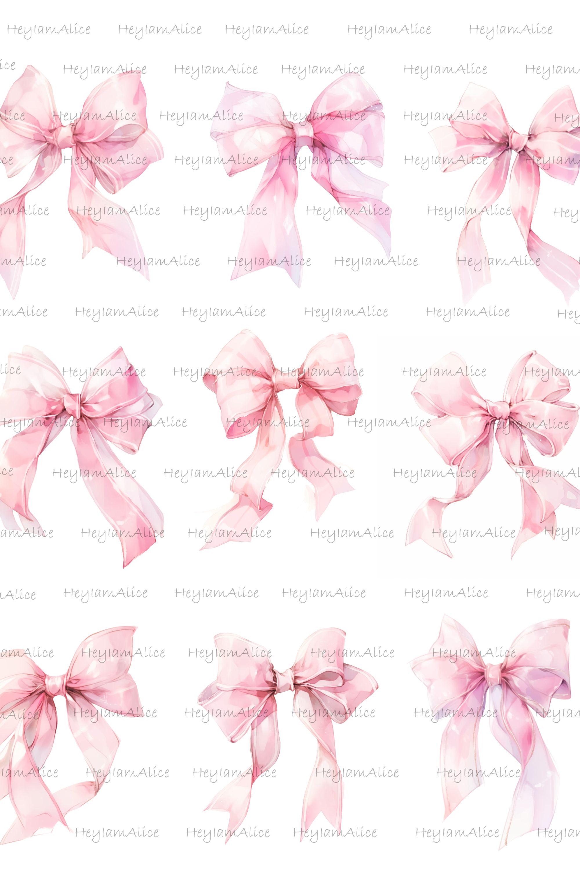 Pink Bow Clipart Coquette, Pink Watercolor Bow Graphics, Dainty Soft ...