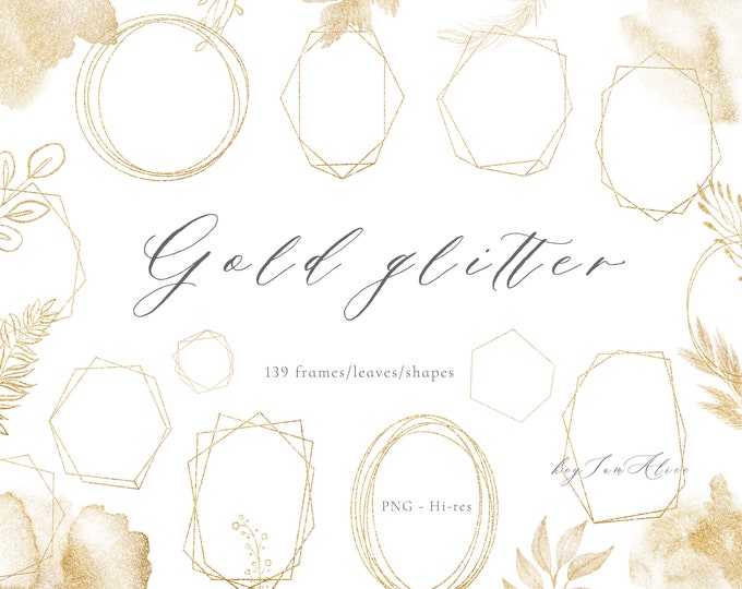 Gold Glitter and Watercolour Frame Clipart, Green Frame, PNG Blue ...